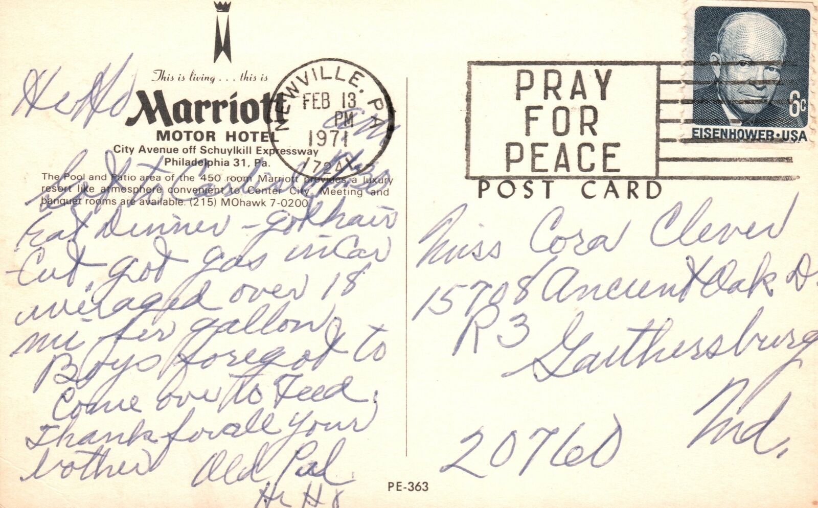 Vintage Postcard 1971 Marriott Motor Hotel Pool Patio Philadelphia ...