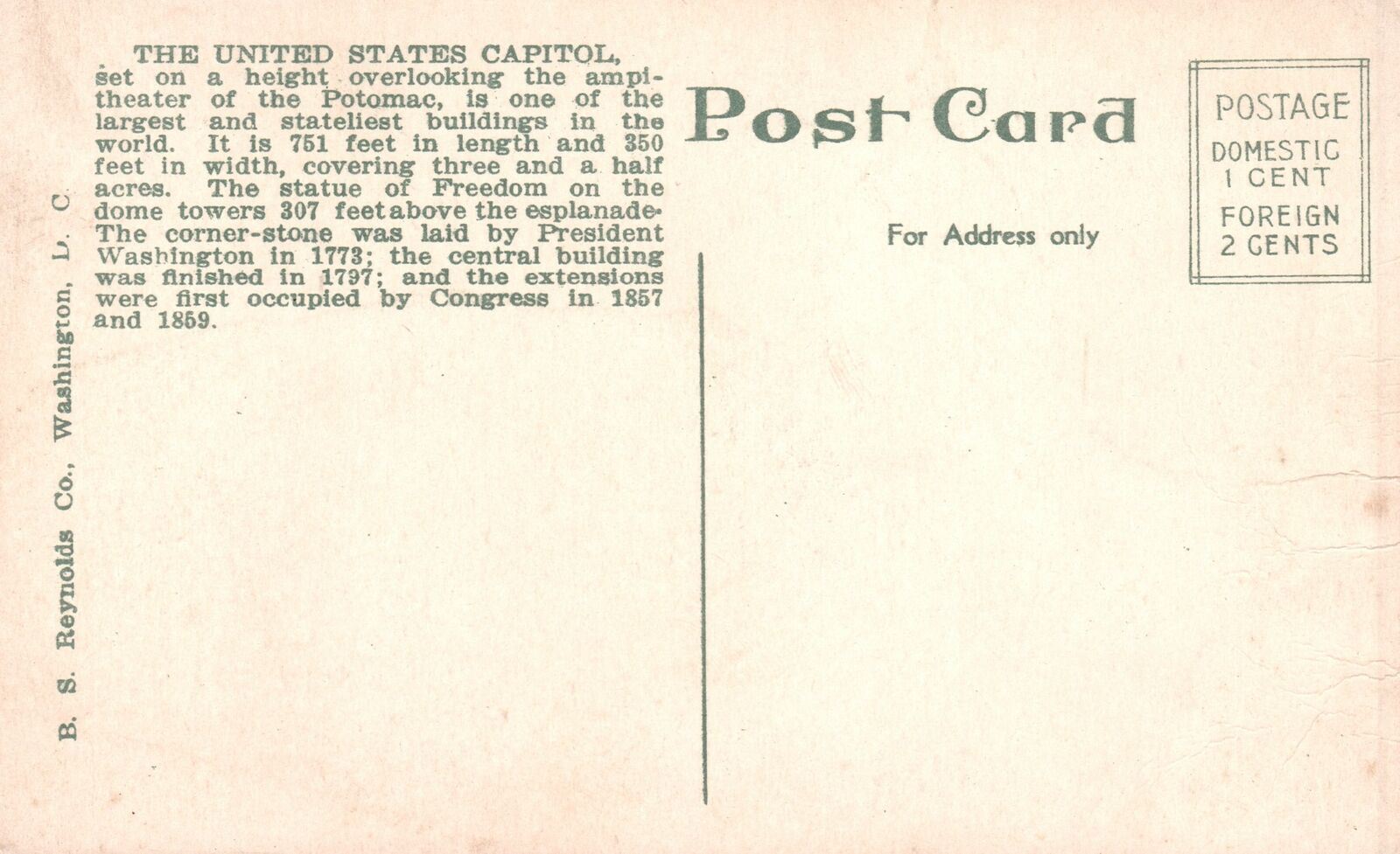 Vintage Postcard 1910's United States Capitol Washington DC B.S ...