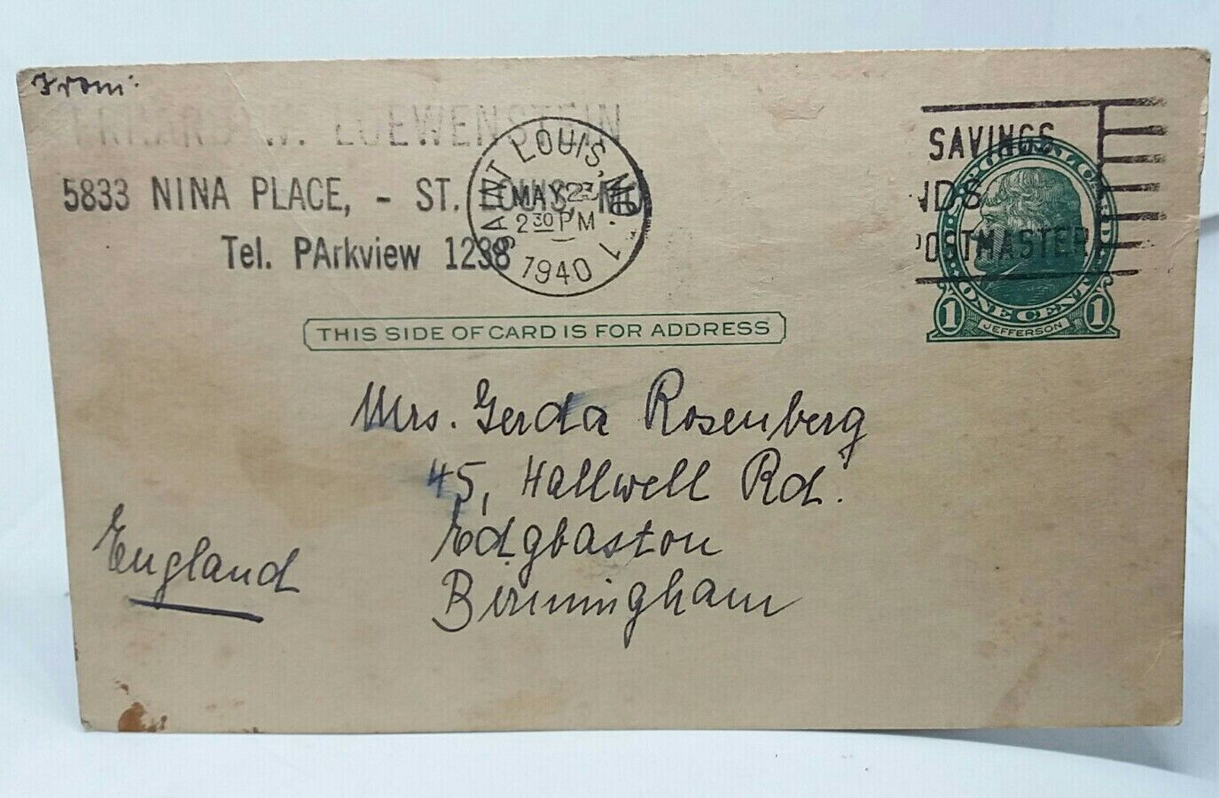 Vintage WW2 Postcard from Ladys Worried Friend in the USA 1940 | United ...