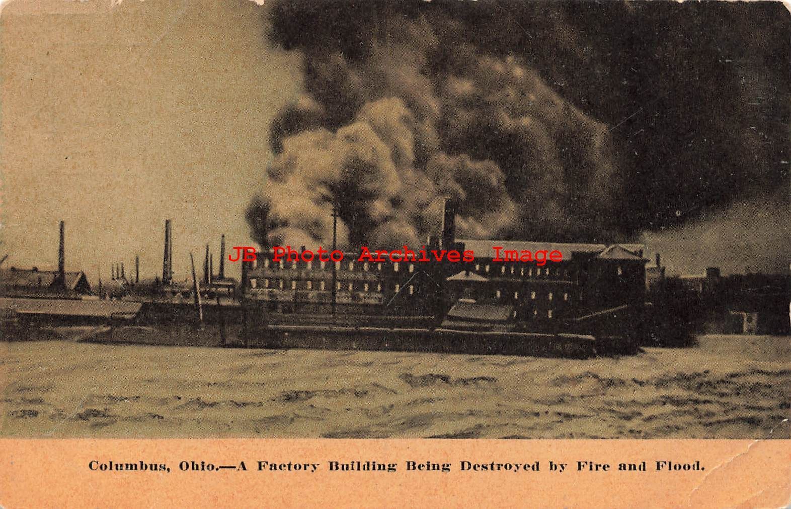 OH, Columbus, Ohio, Factory Building Being Destroyed By Fire & Flood ...