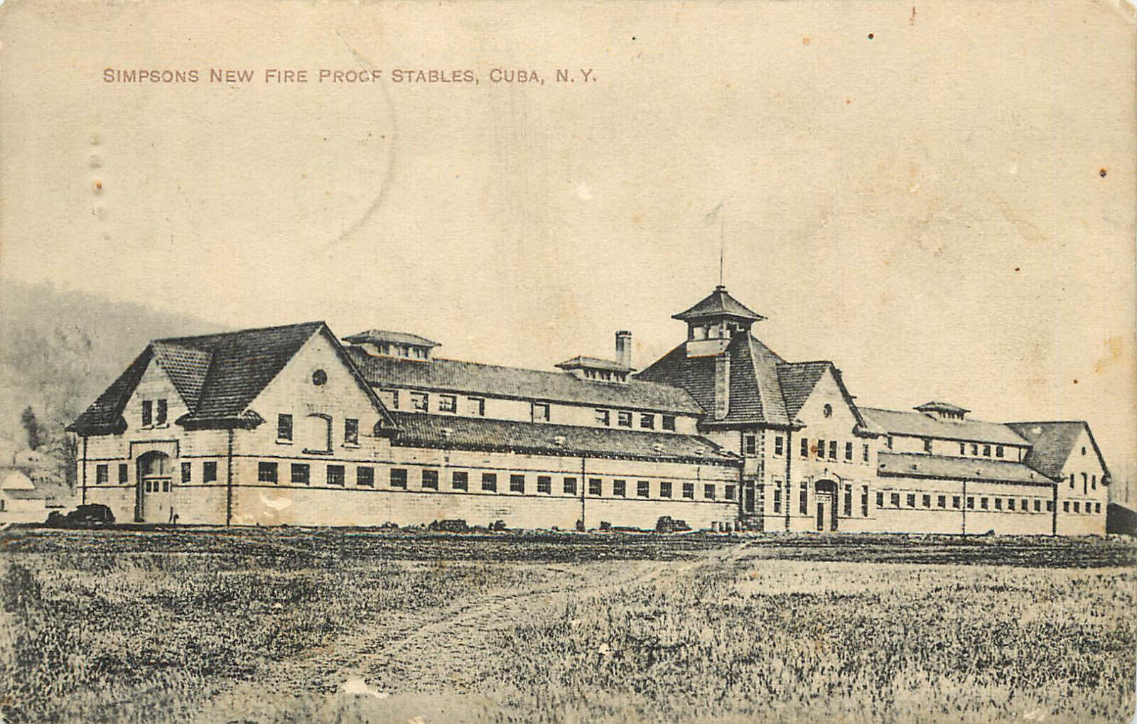 Postcard Simpsons New Fire Proof Stables Cuba NY McKinney Stables Block ...