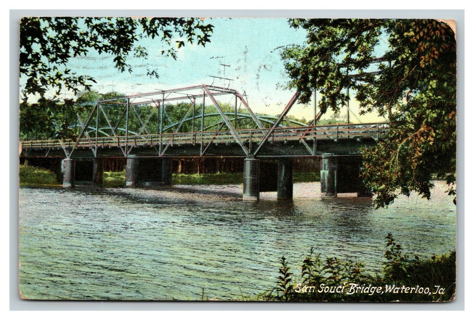 Vintage 1909 Postcard San Souci Bridge Cedar River Railroad Waterloo ...