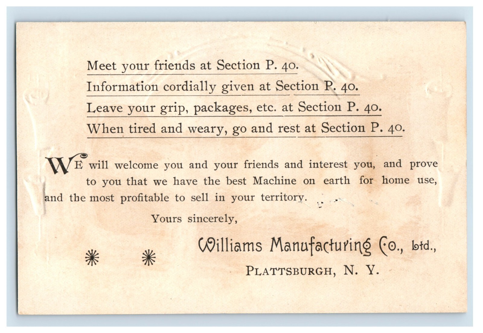 1893 Helpmate Sewing Machine Williams Mfg Co. Columbian Expo Trade Card ...