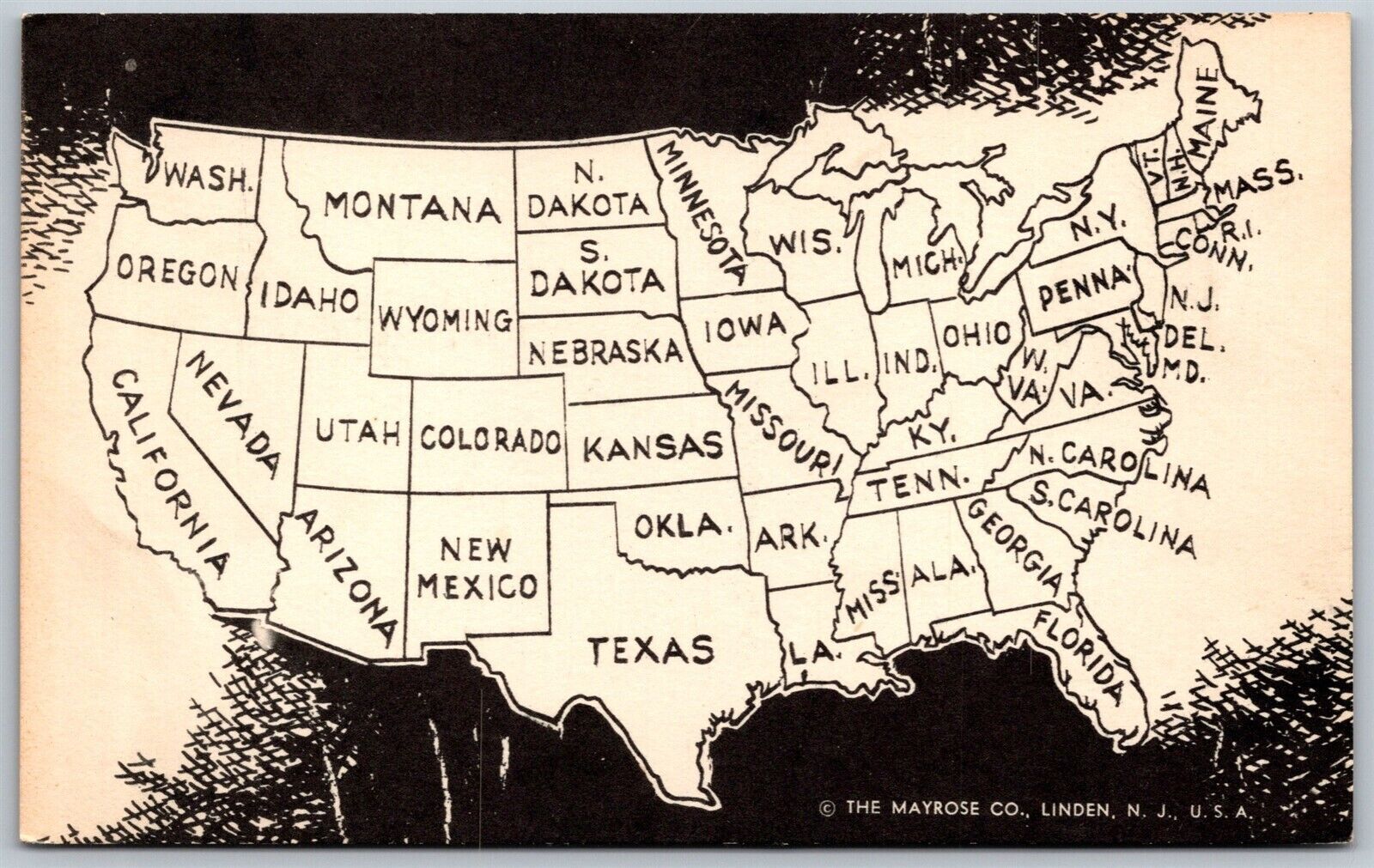Vtg Map of the United States Mayrose Company 1940s Postcard | United ...