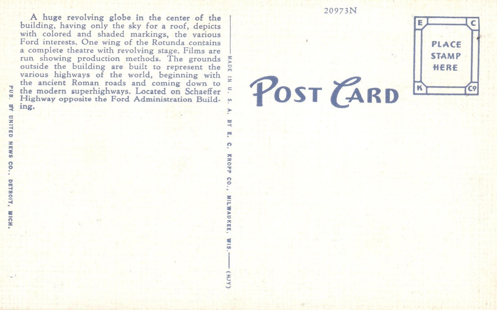 Vintage Postcard Ford Rotunda River Rouge Hige Revolving Globe Detroit ...