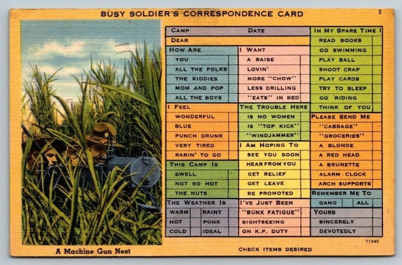 WW2 Fort McClellan 1942 US Army Humor Comic Card Machine Gun Postcard ...