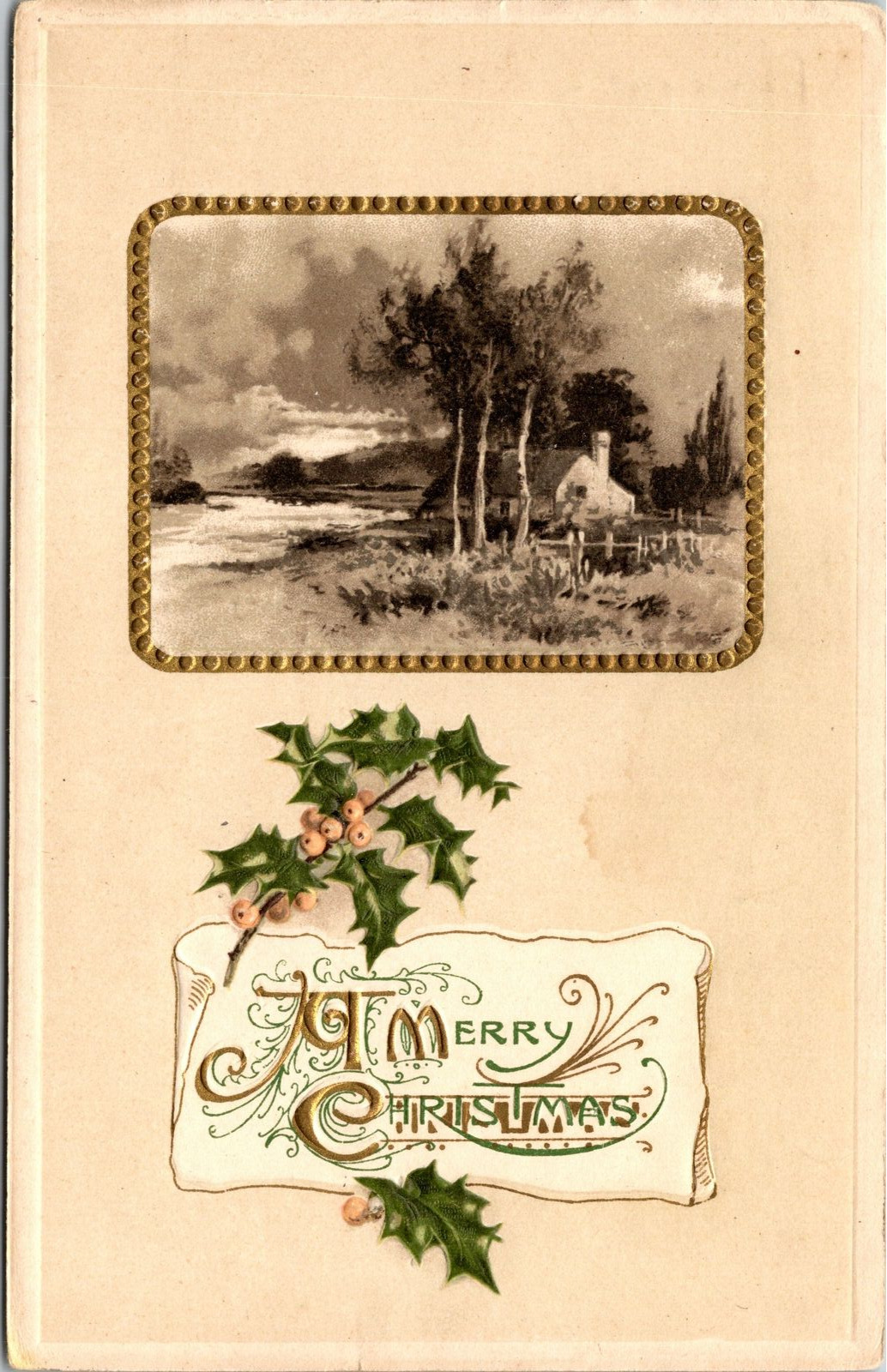 Vintage Postcard a Merry Christmas Homestead in a Portrait Mailed 1912 ...