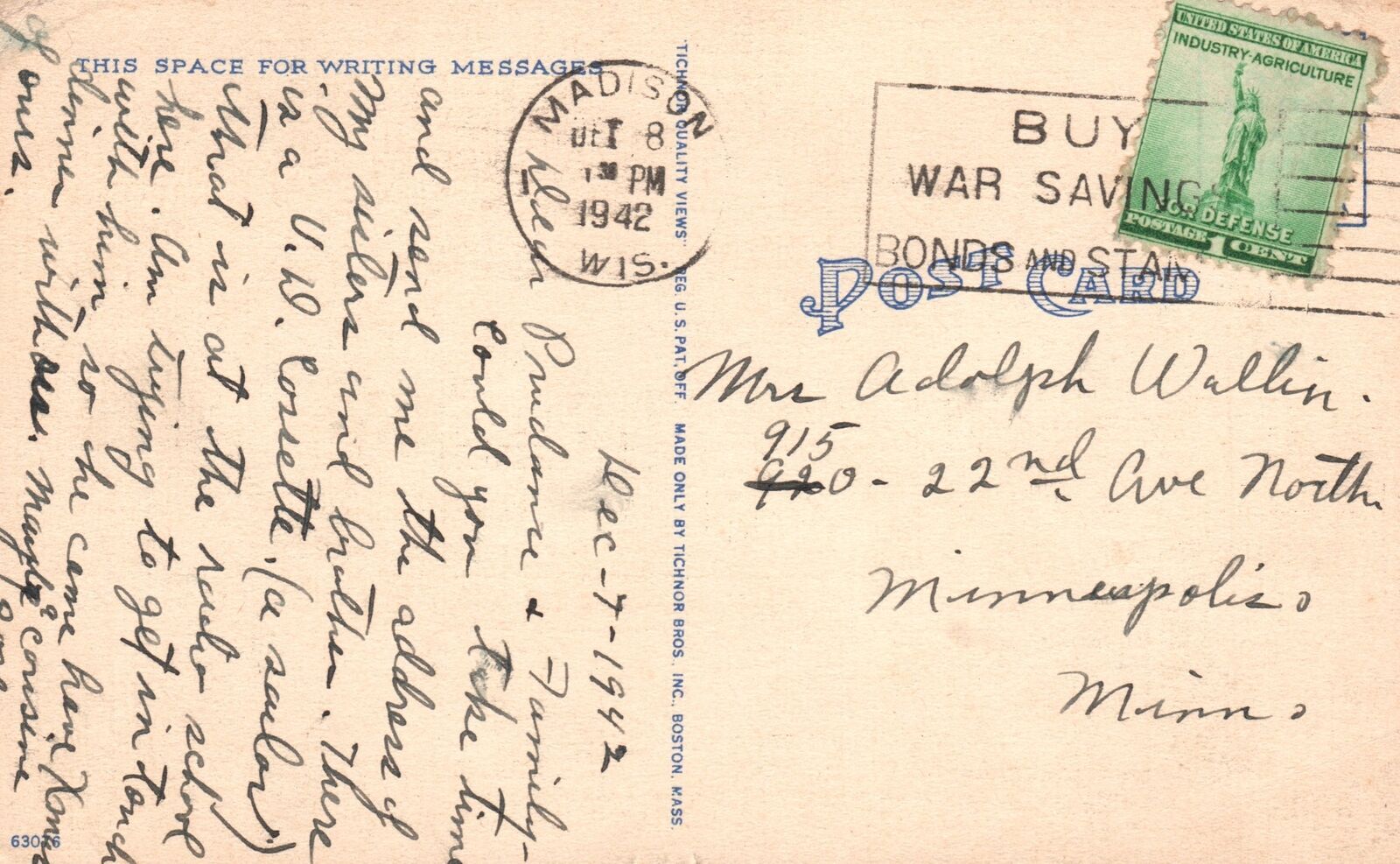 Vintage Postcard 1942 Aerial View Of Downtown Madison Wisconsin Tichnor ...