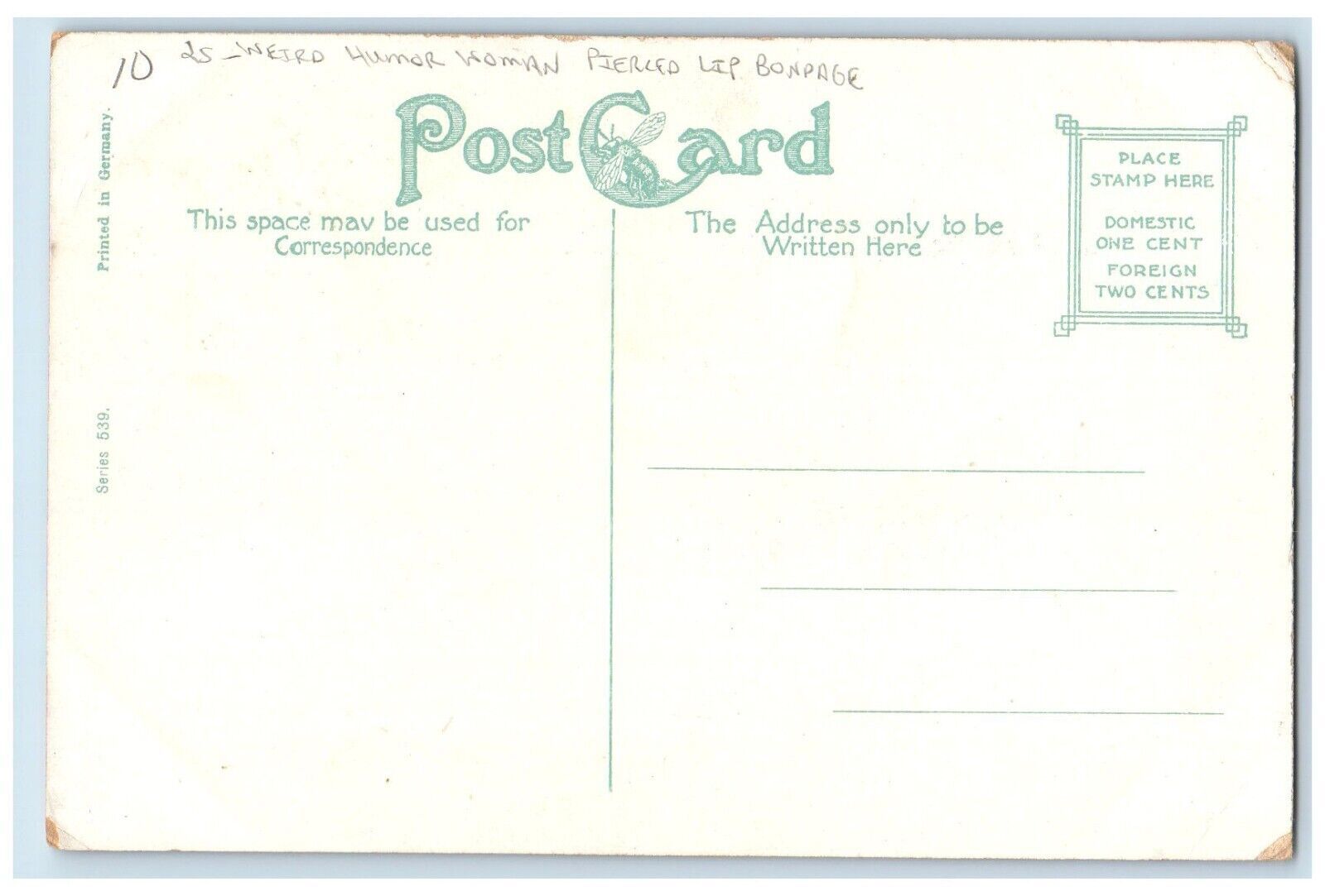 Humor Postcard Weird Ugly Woman Pierced Lip Bondage c1910's Unposted ...