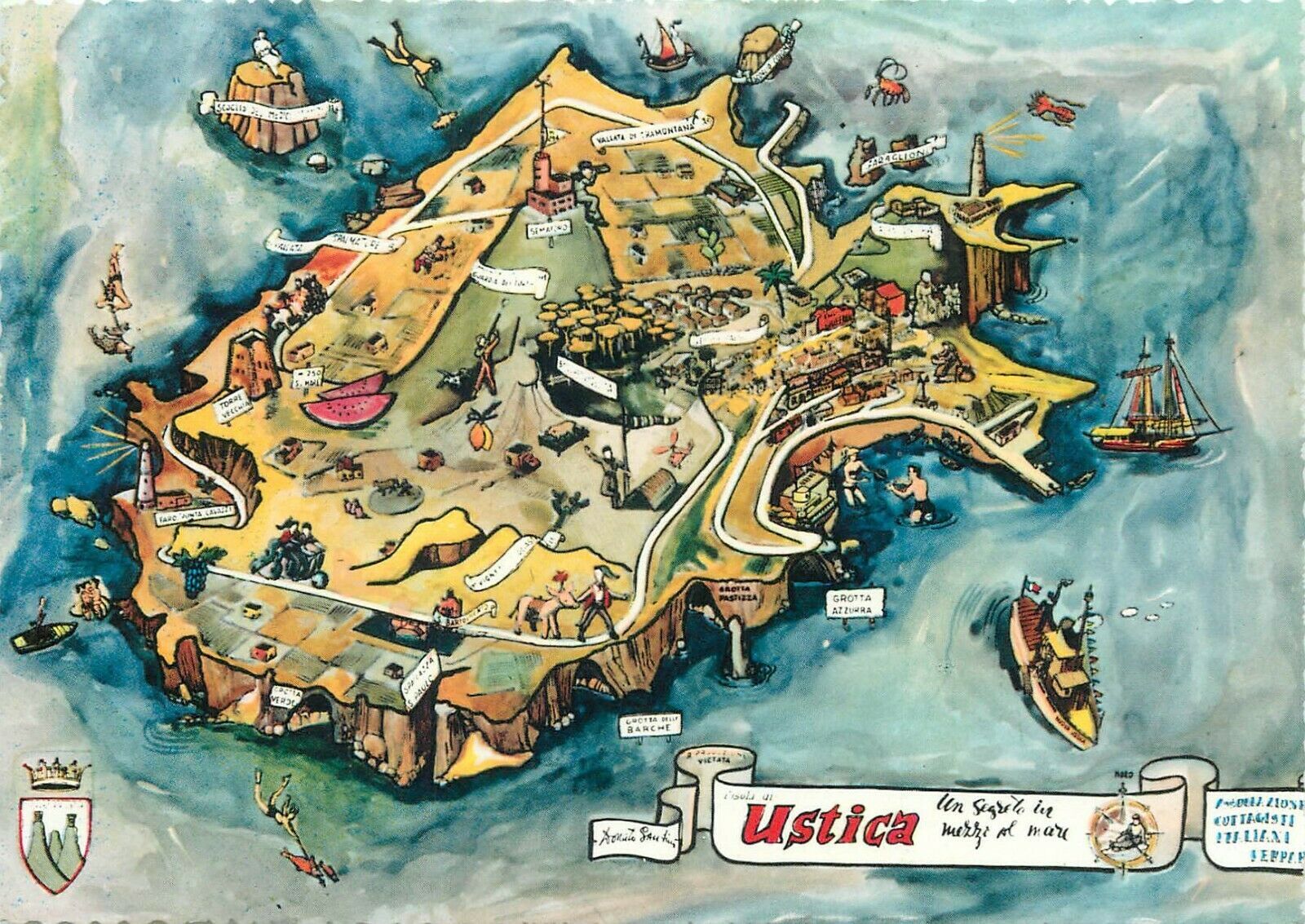 Isola di USTICA (Palermo) - Carta geografica map carte geographique ...