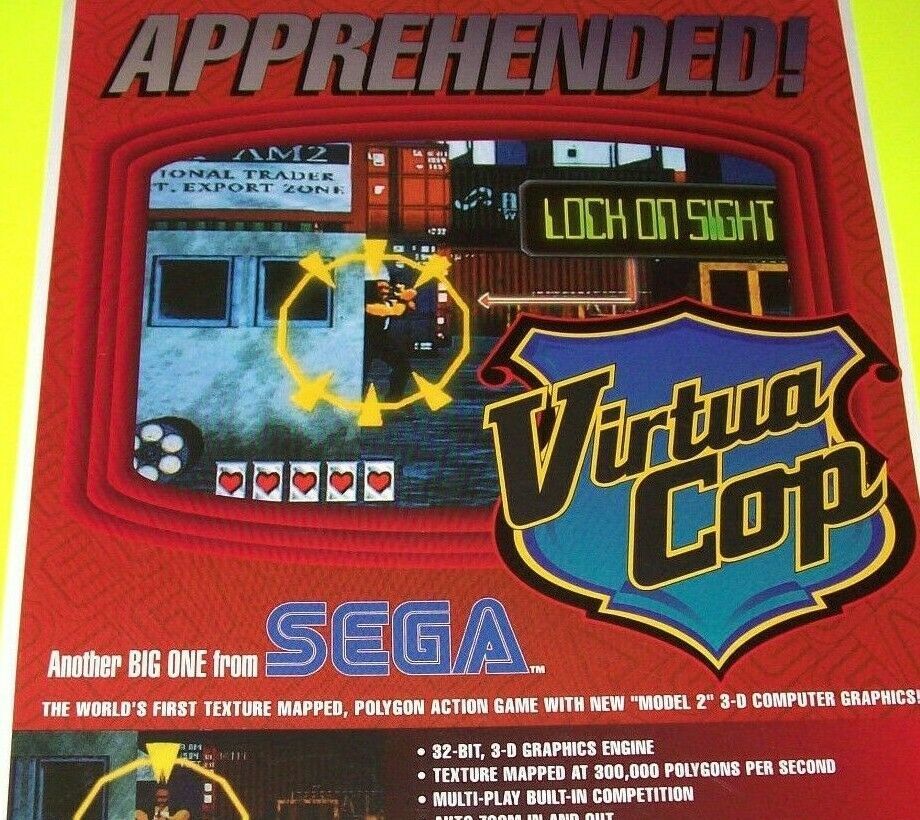 Virtua Cop Arcade Flyer Original NOS 1994 Video Game Promo Art Promo 8. ...