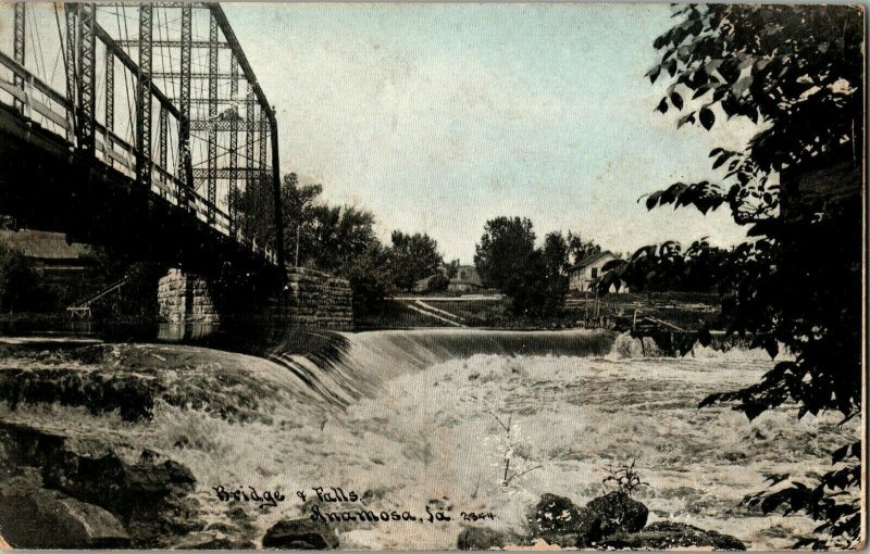 Anamosa Iowa Blue Sky Hand Tinted Trestle Bridge Dam Waterfall C U ...