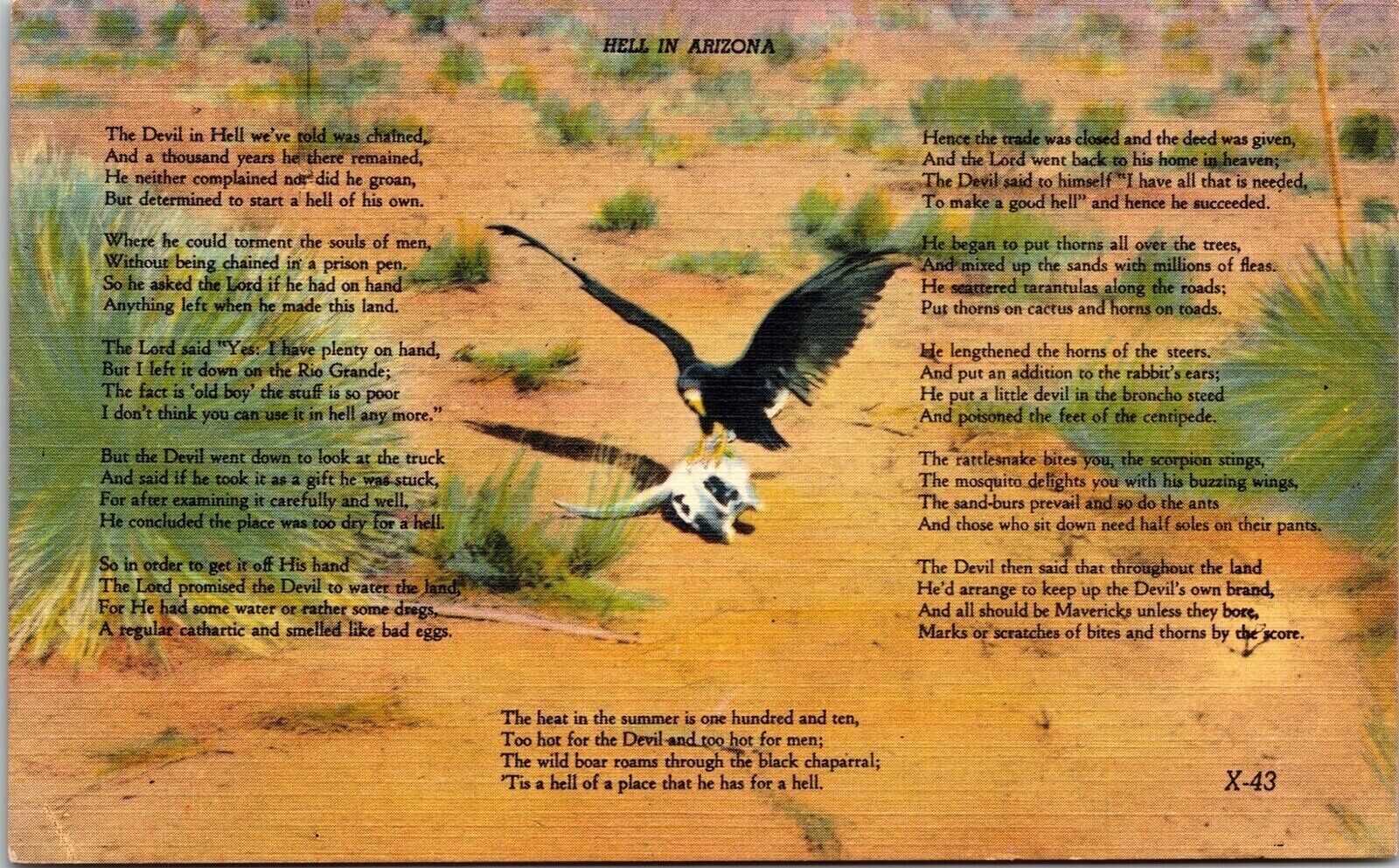 Hell Arizona Poem Animal Skull Black Bird Desert Wild Plants Postcard ...