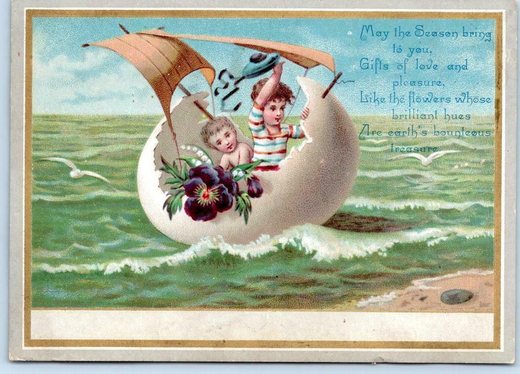 1880'S ERA Embossed Cracked EGG Shell as Sailboat*Victorian Easter ...