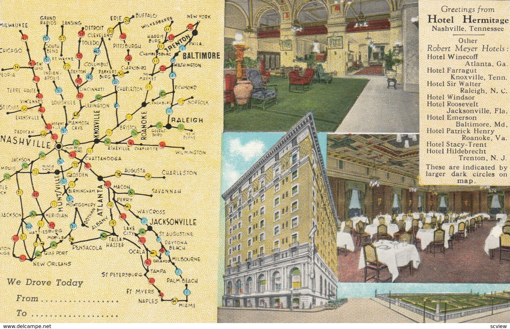 NASHVILLE , Tennessee , 1930-40s ; Hotel Hermitage , Map To and from ...