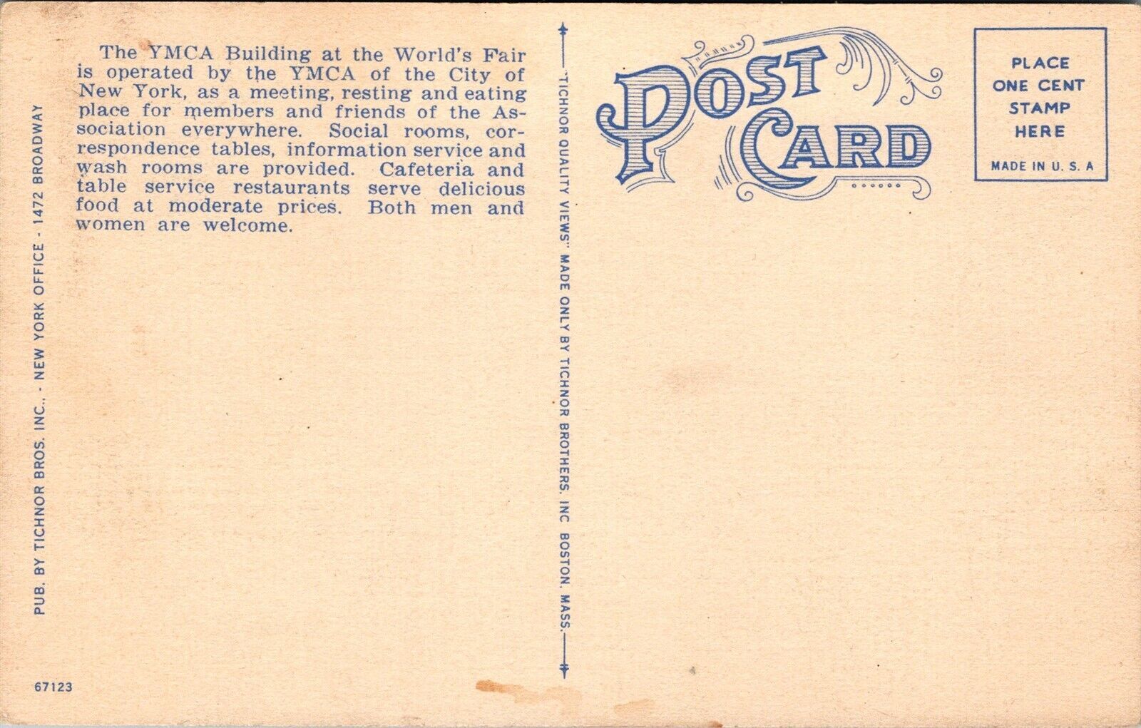 Vtg New York City NY World's Fair Building YMCA 1940s Linen View ...