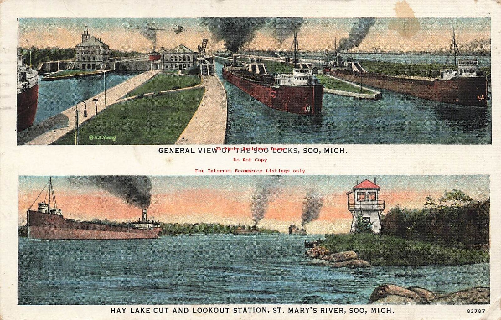 MI, Soo, Michigan, Soo Locks, Hay Lake Cut, Multi-View, Curteich No ...