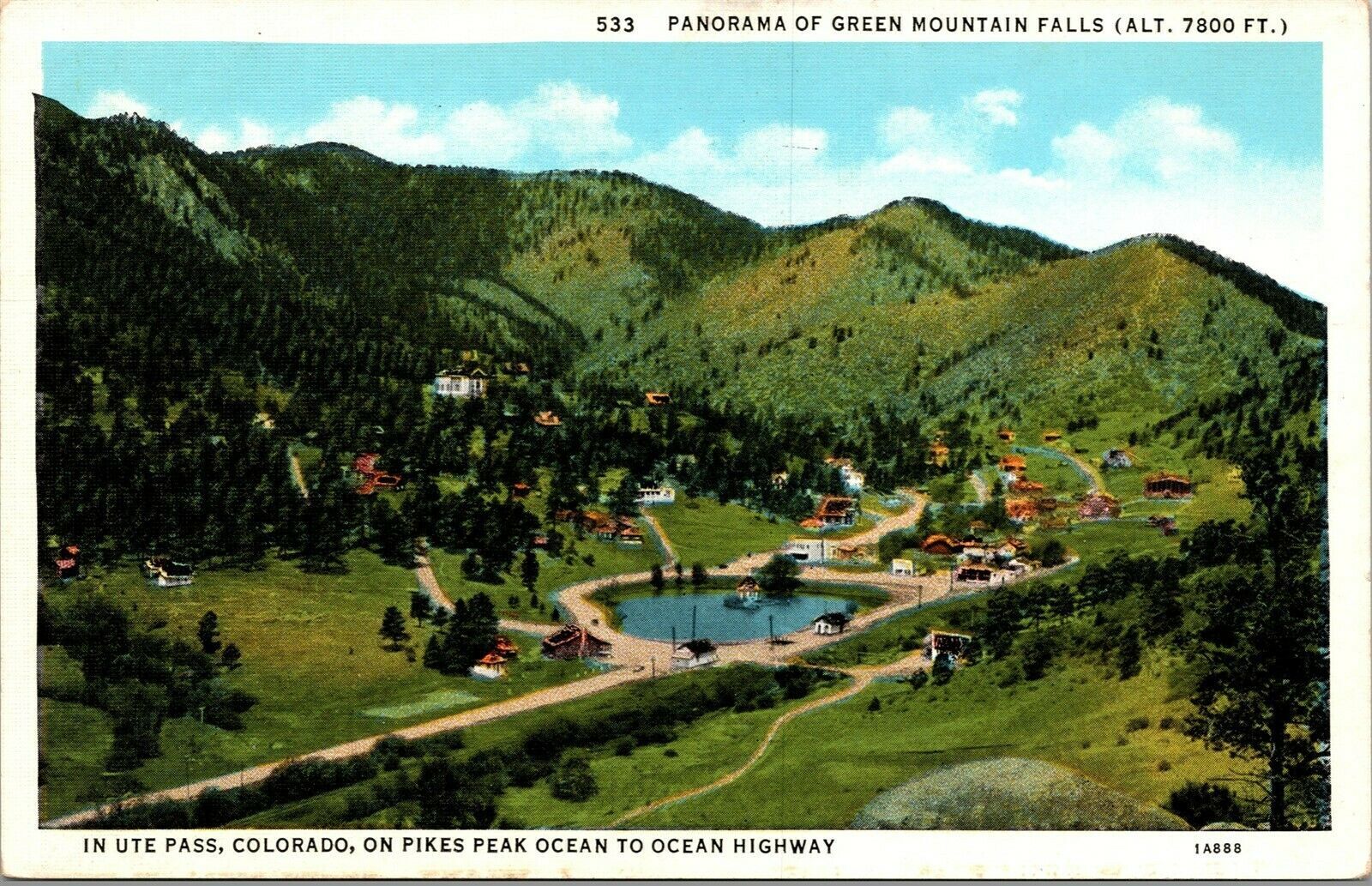 Vtg Ute Pass Colorado CO Panorama of Green Mountain Falls Pikes Peak ...