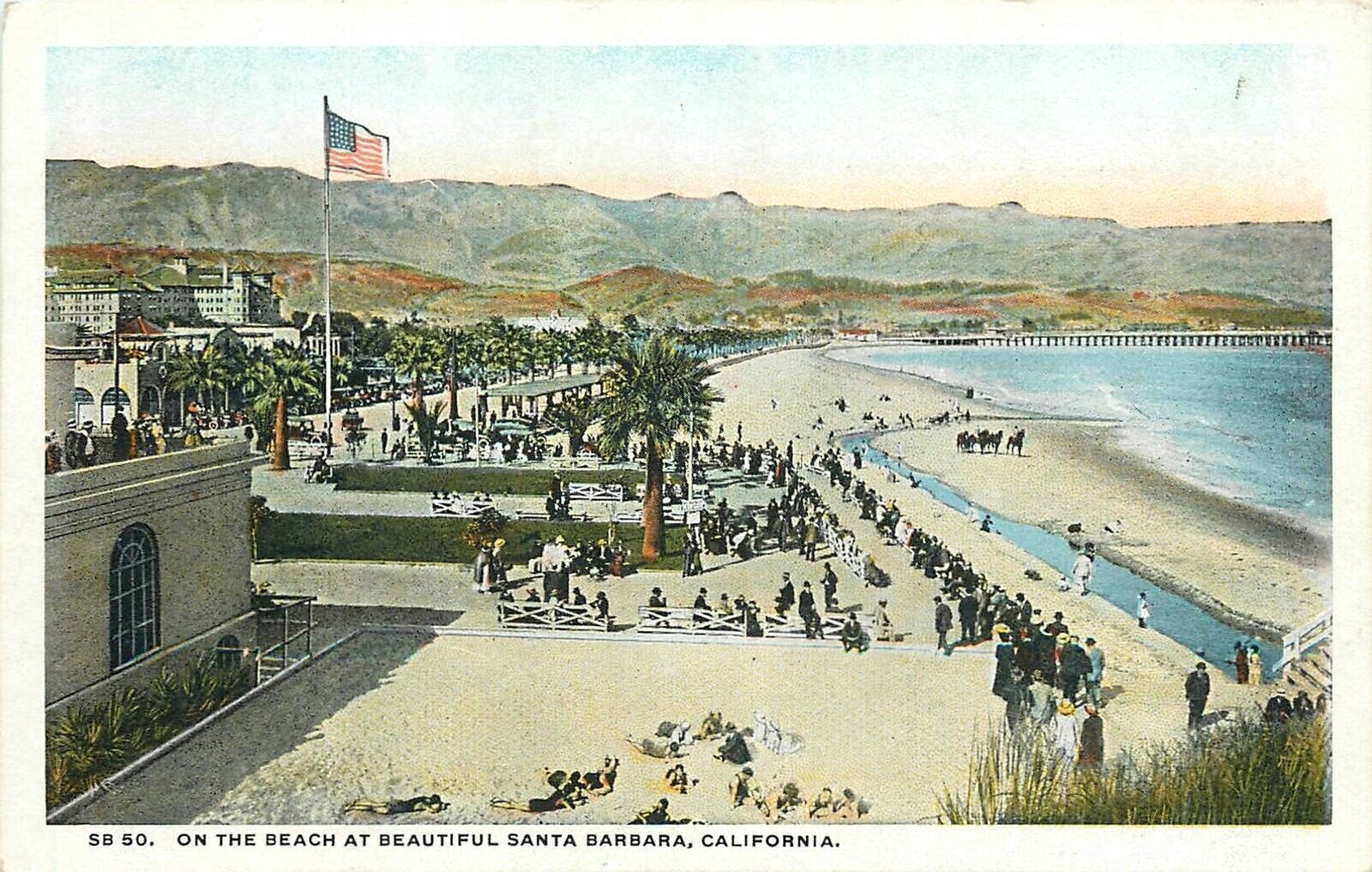 Postcard 1920s California Santa Barbara Beautiful Beach Scene Western ...