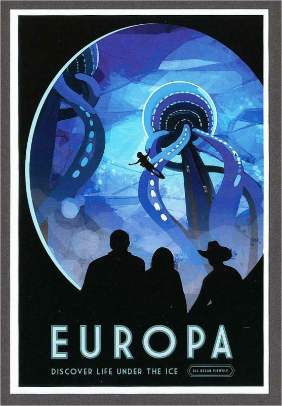 Europa Moon of Jupiter Life Under Ice Space Tourism Travel Poster Style ...