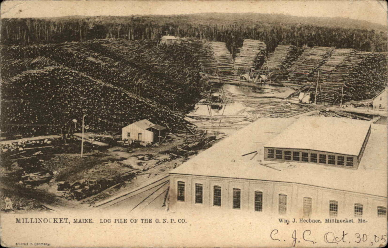 Millinocket ME Great Northern Paper Co Log Pile c1905 TUCK Postcard ...