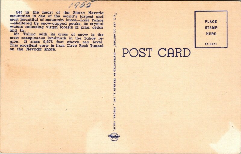 Cave Rock Tunnel Lake Tahoe Nevada 1950s Linen Frasher Foto - A28 ...