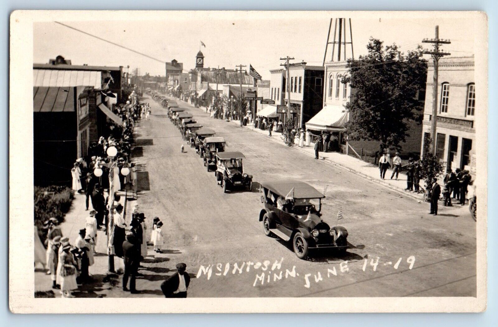 McIntosh Minnesota Postcard RPPC Photo 4th Of July Parade Cars Lined ...