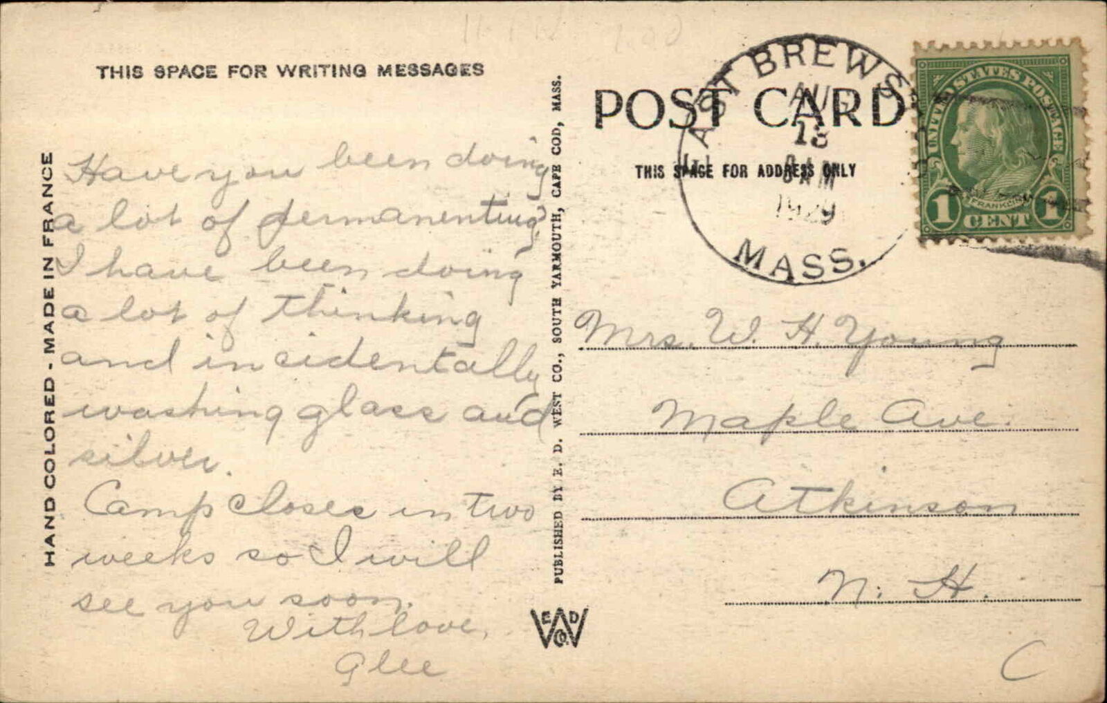 Mill Pond - East Brewster Cape Cod MA Cancel 1929 Postcard | United ...