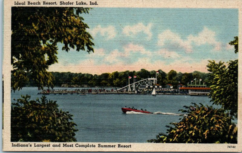 1940s Ideal Beach Resort Amusement Park Shafer Lake Indiana Postcard ...