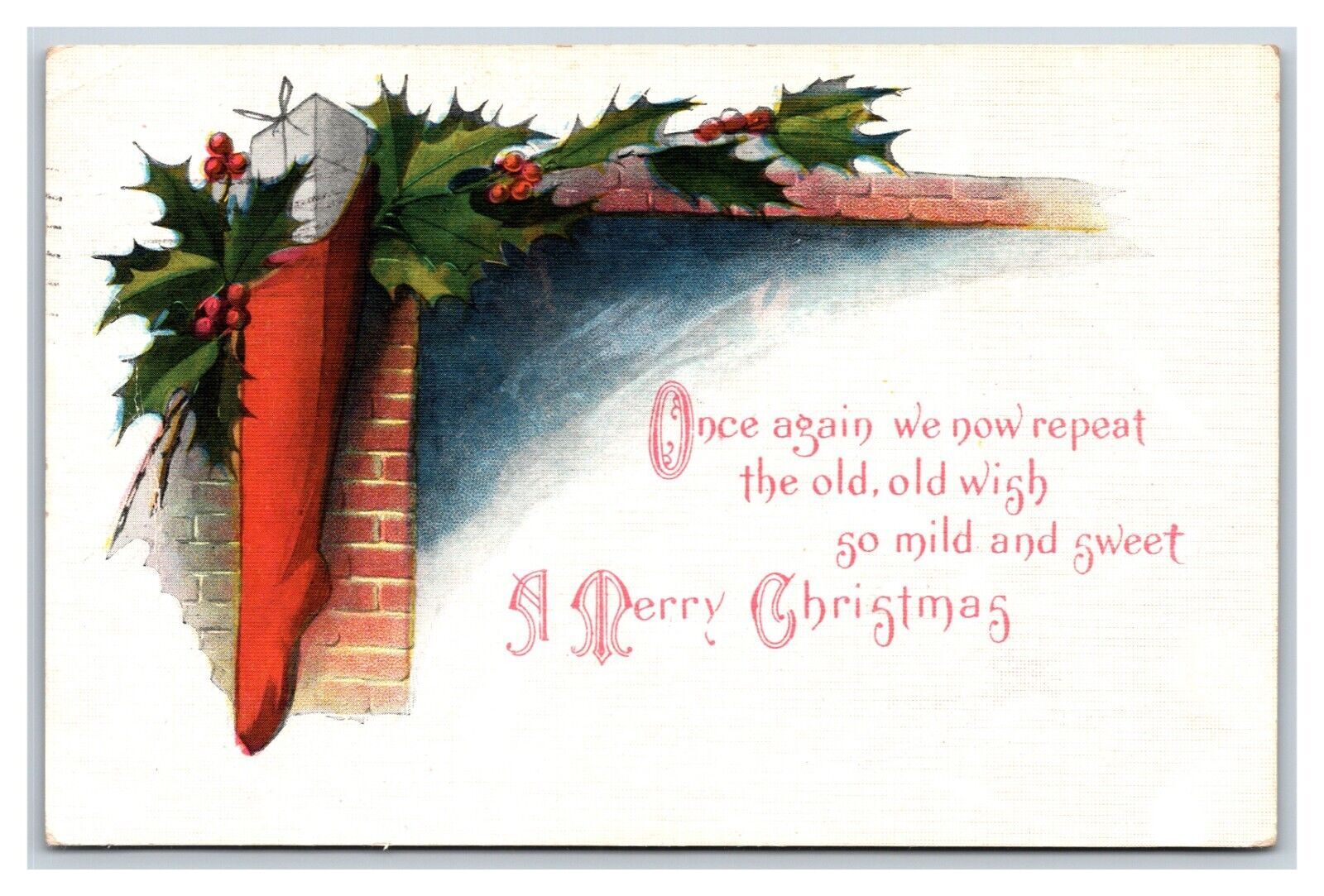 Merry Christmas Fireplace Stocking Holly Poem DB Postcard O18 | Other ...