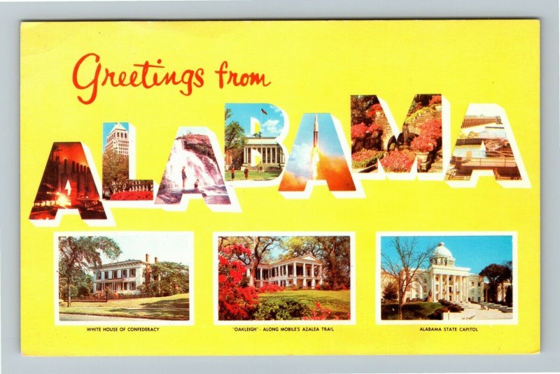 AL-Alabama, LARGE LETTER Greetings, State Capitol, Azalea Trail, Chrome ...