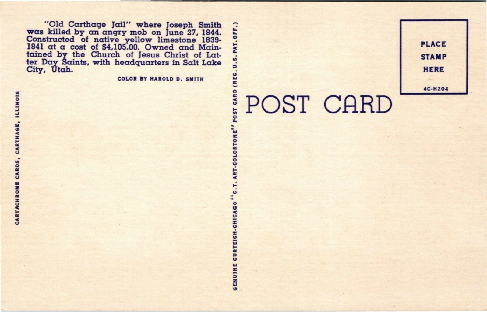 Postcard IL Carthage Old Carthage Jail Where Joseph Smith Was Killed ...