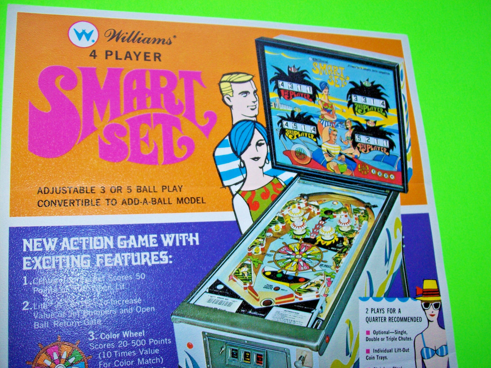 SMART SET Original 1969 Flipper Game Pinball Machine Promo Flyer Rare ...