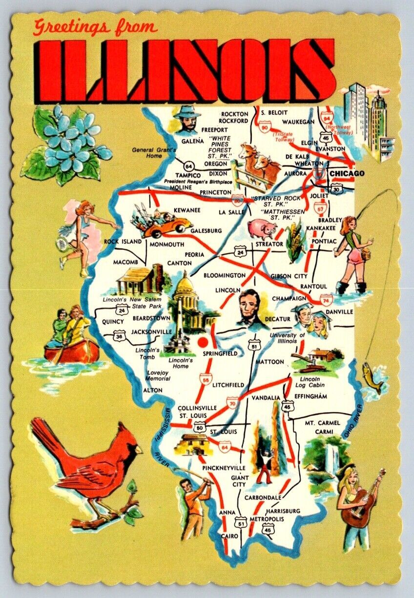 Illinois State Map Showing Major Routes And Points Of Interest, Chrome ...