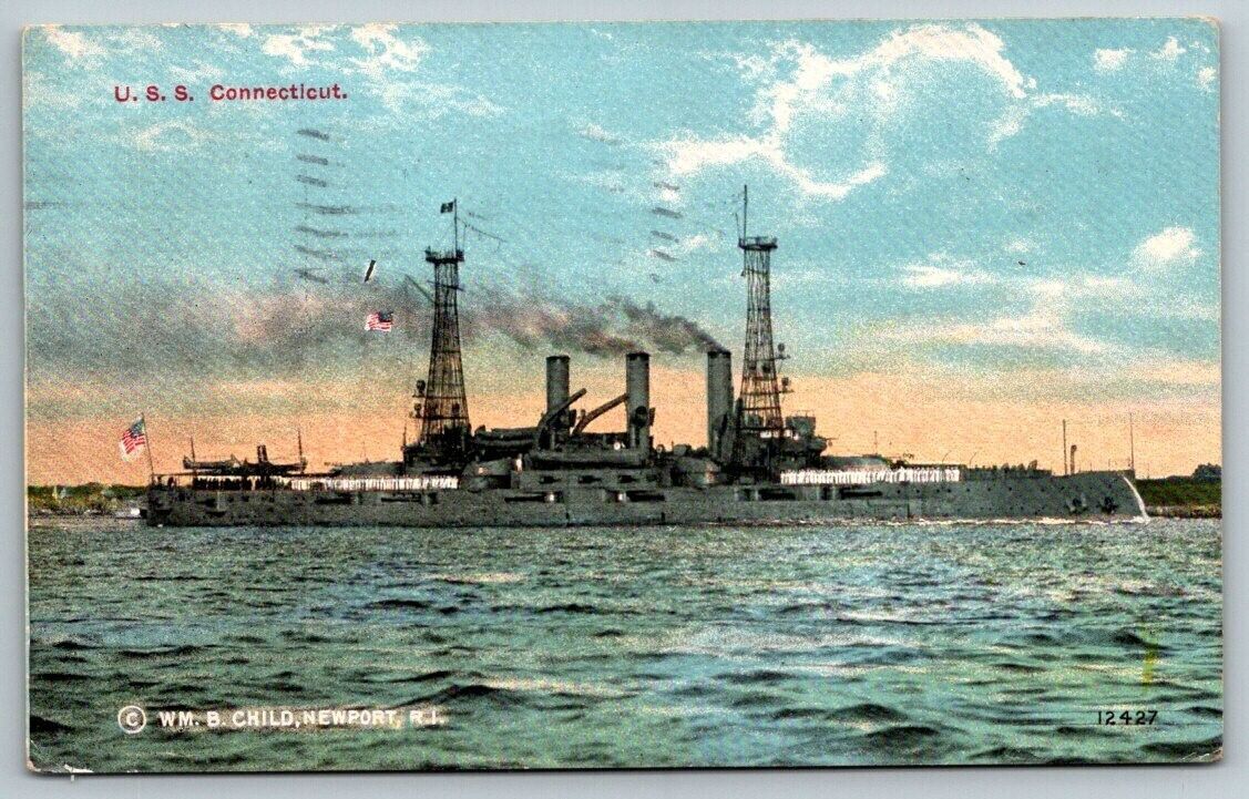 US Navy Battleship U.S.S. Connecticut Flagship of Great Fleet Postcard ...