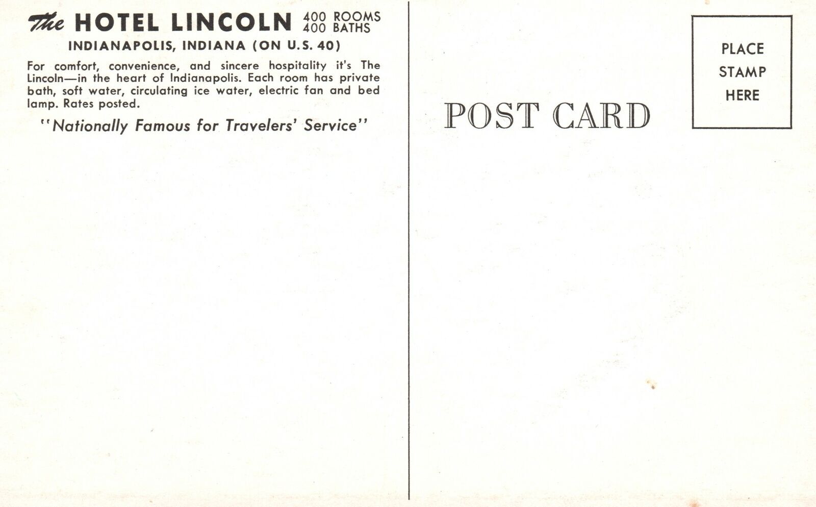 Vintage Postcard 1920's View of The Hotel Lincoln Indianapolis Indiana ...