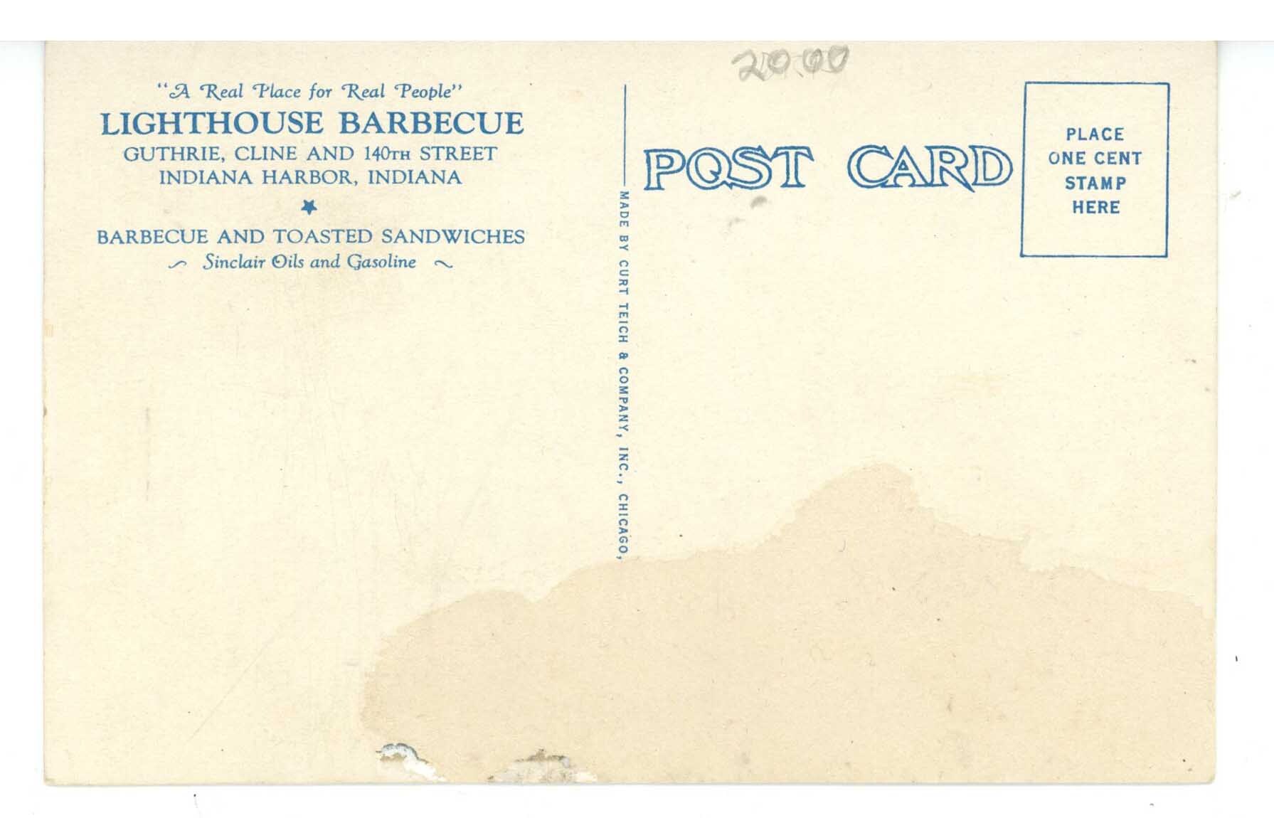 IN - Indiana Harbor. Lighthouse Barbeque & Sinclair Gas Station ca 1920 ...