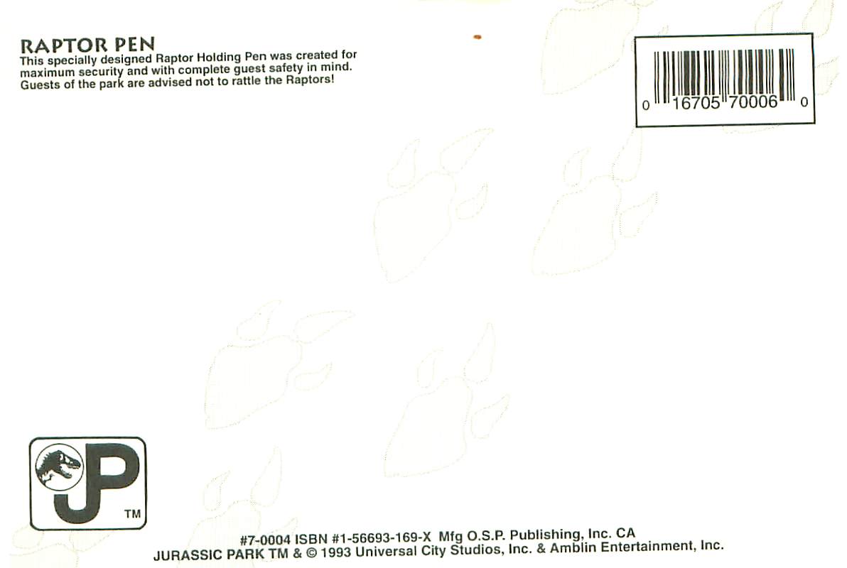 Jurassic Park Raptor Holding Pen Dinosaur | Topics - Other, Postcard ...
