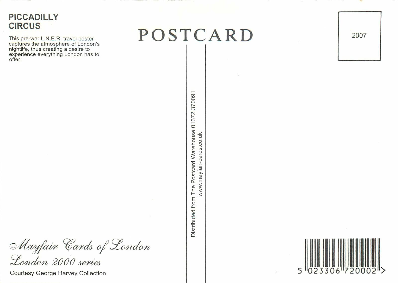 Mayfair Cards of London pre-war LNER travel poster Piccadilly Circus ...