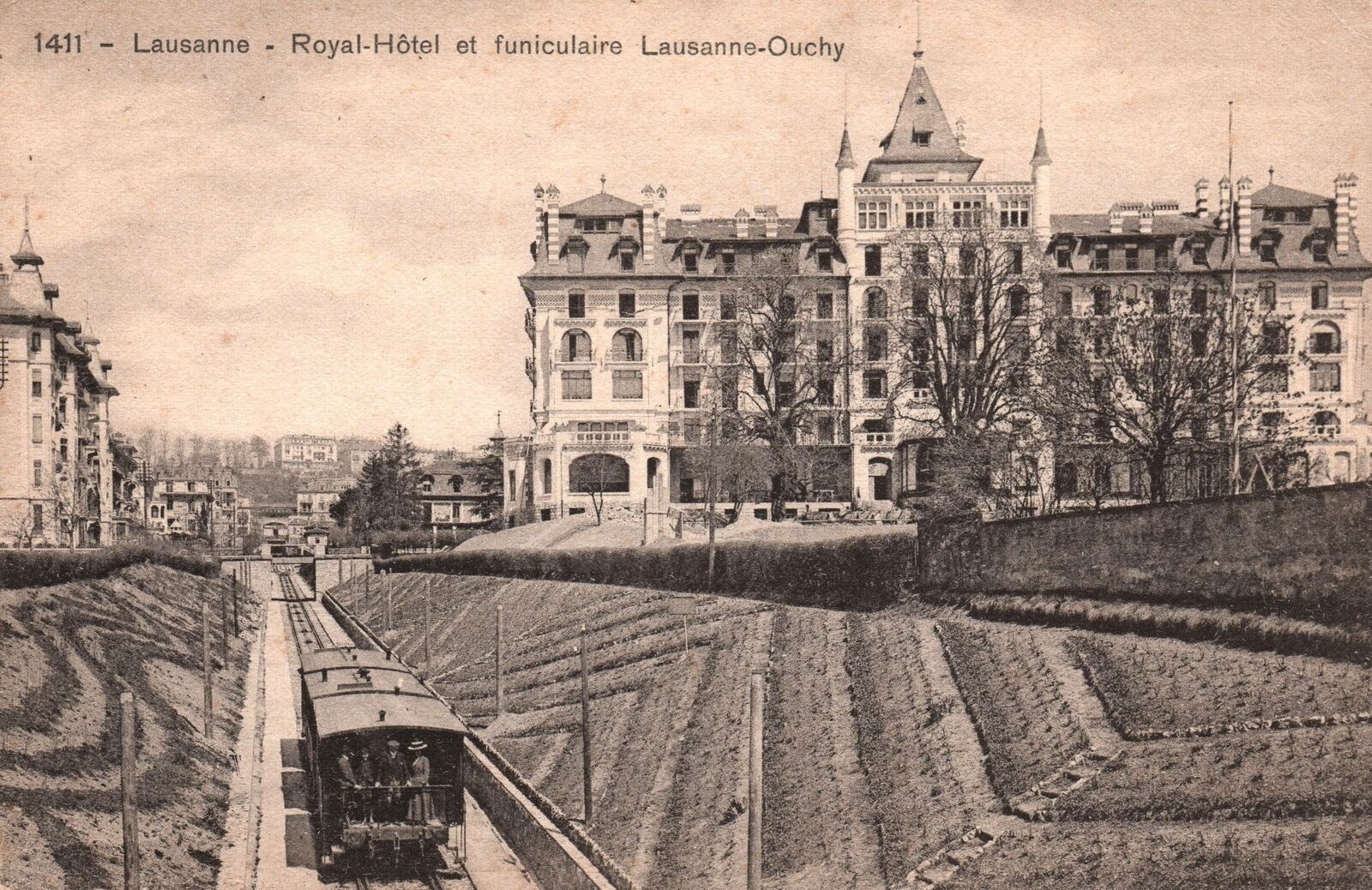 Vintage Postcard the Royal Hotel and Train Line at Lausanne Switzerland ...