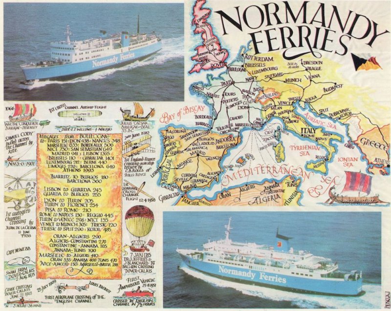 Normandy Ferries Dover to Boulogne Cruise Ferry Ship Map Giant Postcard ...