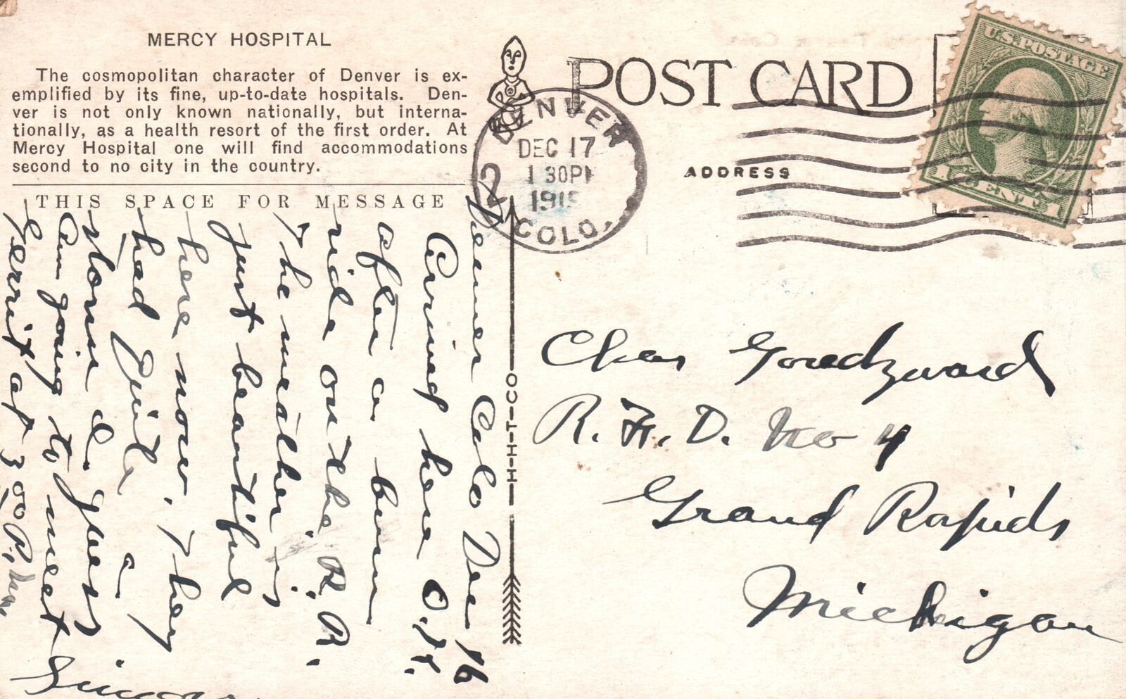 Vintage Postcard 1919 Mercy Hospital Medical Building Landmark Denver ...