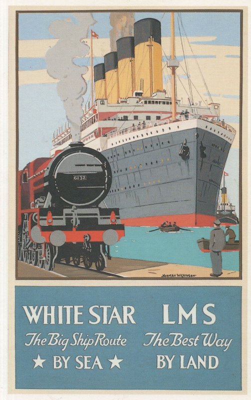 White Star Lines Ship LMS Trains By Sea Land Travel Poster Postcard ...