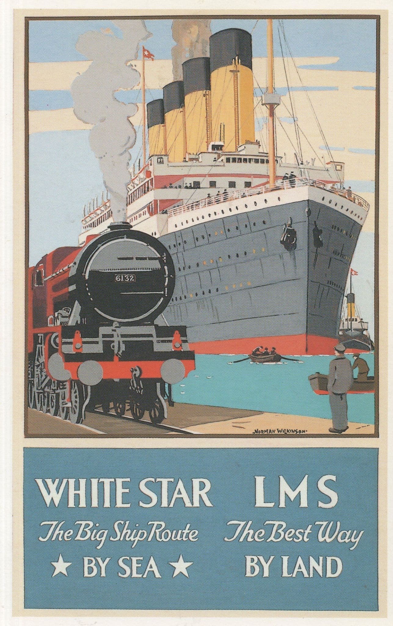 White Star Lines Ship LMS Trains By Sea Land Travel Poster Postcard ...