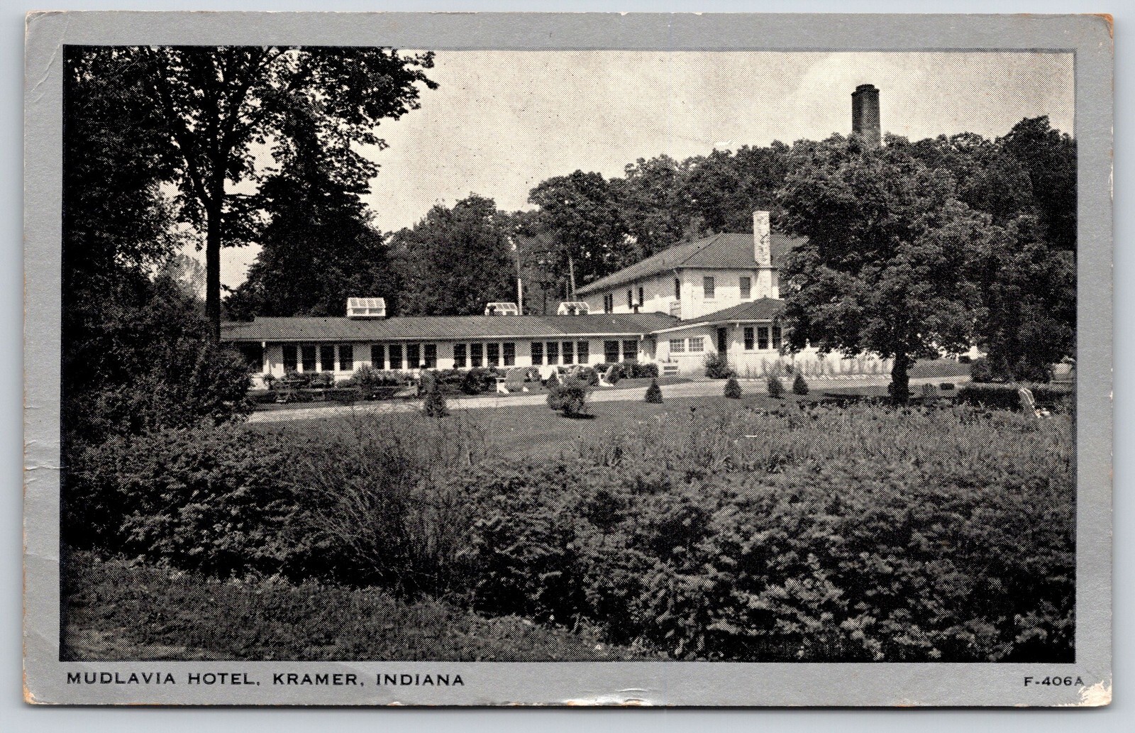 Kramer Indiana~Mudlavia Hotel Across Lawn~1940s B&W Silver Border Wayne ...