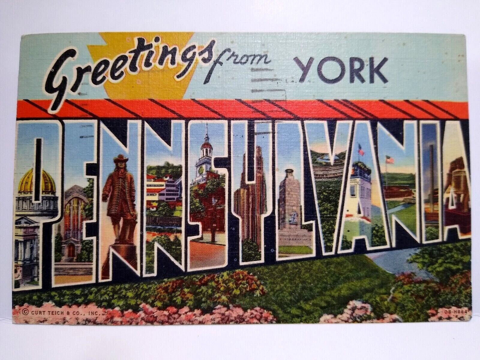 Greetings From York Pennsylvania Large Big Letter Postcard Linen PA ...