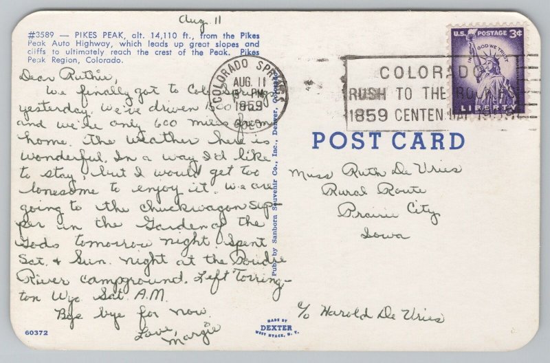 Pikes Peak Region Colorado~Pikes Peak @ Auto Highway~Vintage Postcard ... Pikes Peak Region Colorado~Pikes Peak @ Auto Highway~Vintage Postcard ...