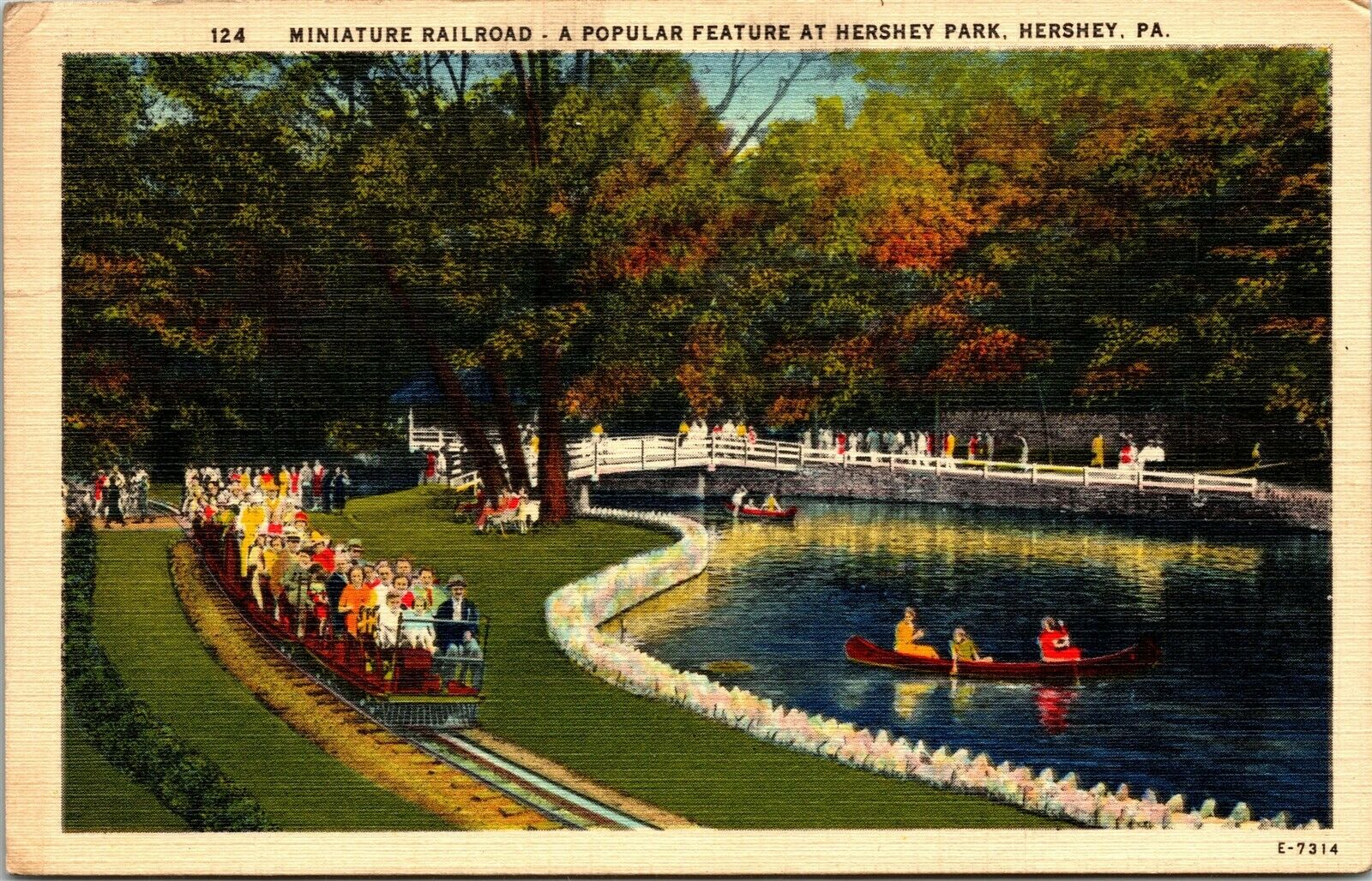 Postcard PA Hershey Miniature Railroad & Train Hershey Park Lake Canoes ...