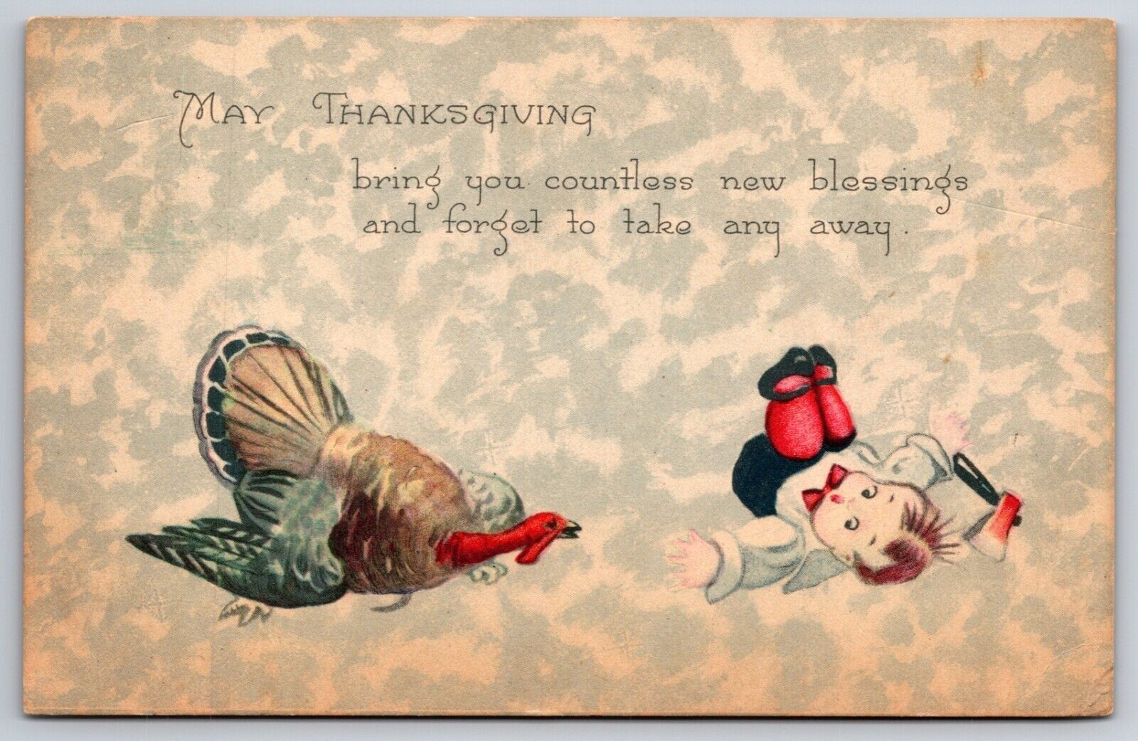 Child Chasing Turkey w Axe Thanksgiving Blessings 1921 Gibson Lines ...
