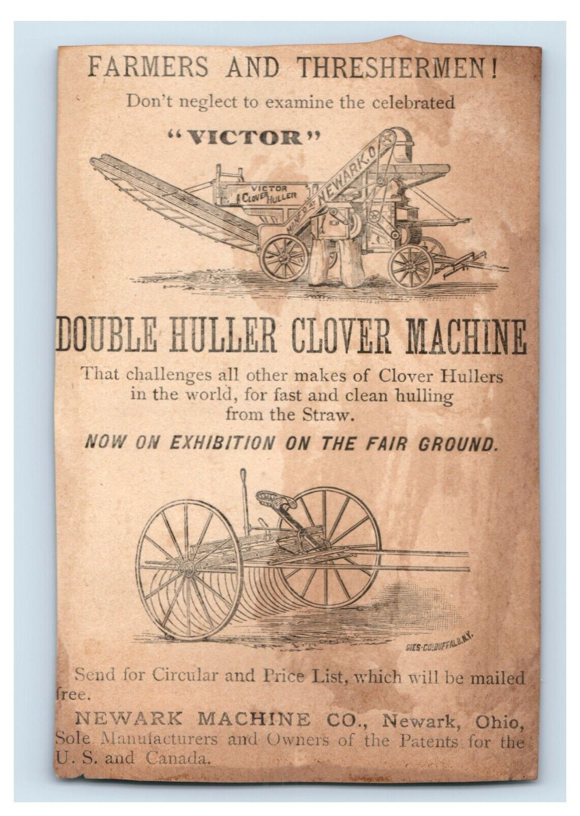 1880s Newark Machine Co. Newark Ohio Fair Double Huller Clover Machine ...